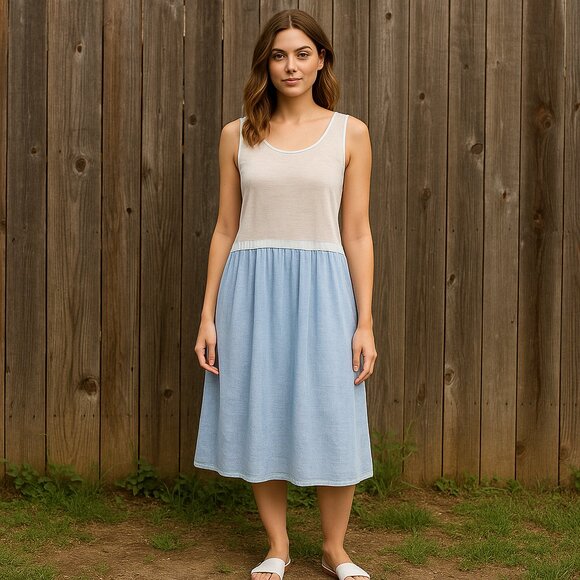 Vasana | Dresses | Vasna Cotton Linen Blend Ombre Blue Midi Dress Size ...